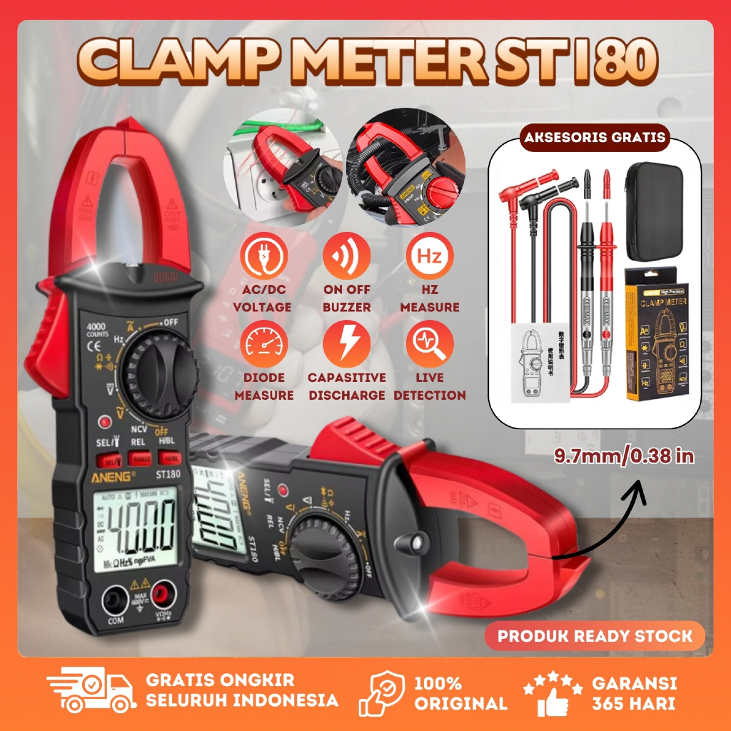 Jual KODAI ST180 Digital Clamp Meter Tang Ampere Kabel Multitester Ukur ...