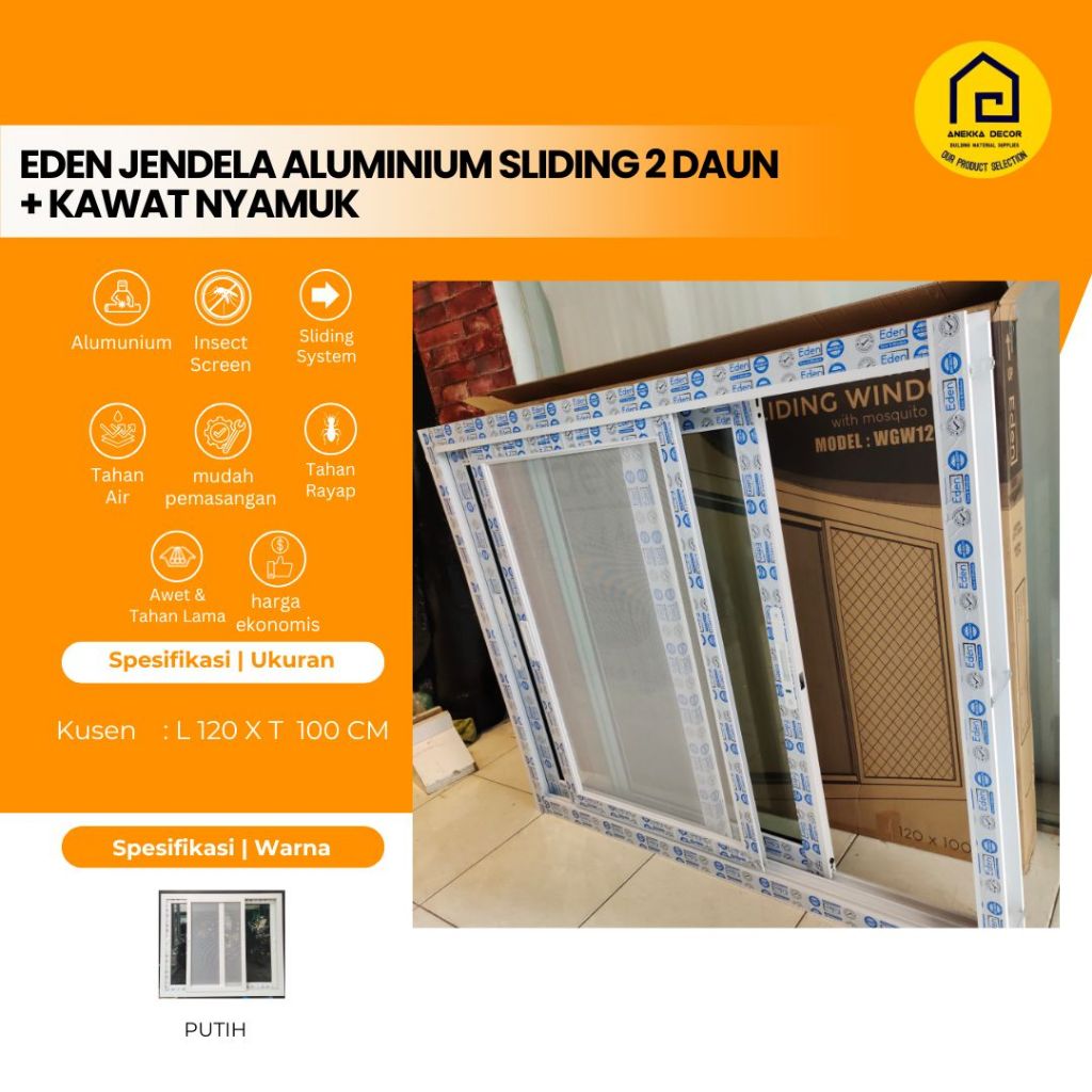 Jual EDEN Jendela Sliding Aluminium Ukuran 120 x 100 cm | + Kawat ...