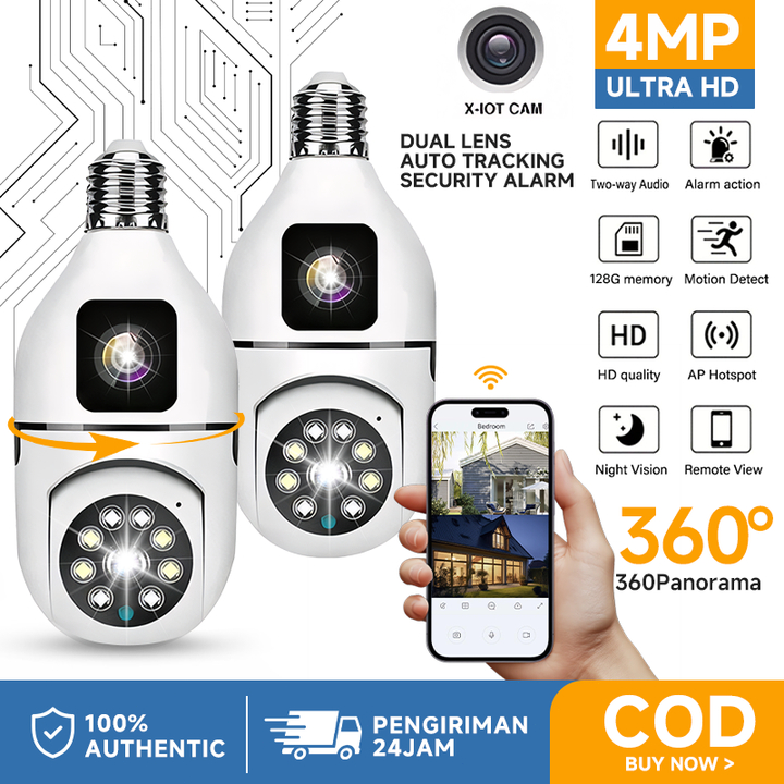 Jual X-IOT Cam CCTV Lampu Dual Lens Full HD 360 Rotation Auto Tracking Two-Way Voice Smart Wifi ...
