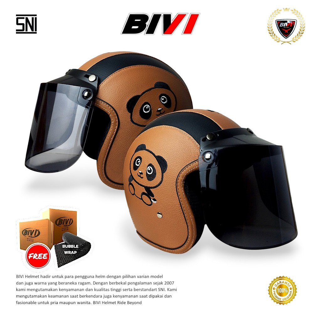 Jual HELM BIVI Bogo Full Kulit Bordir Motif Panda SNI Retro Half Face Pria Wanita Hijab Dewasa ...