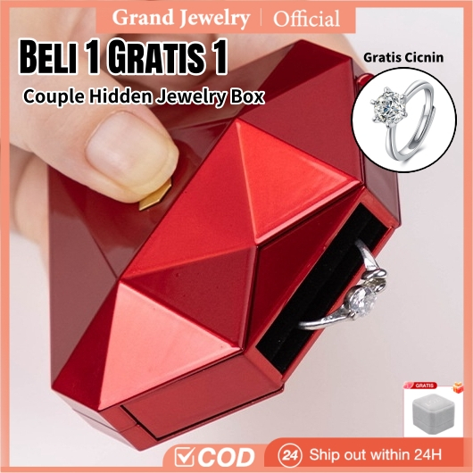 Jual 【Gratis Cincin】 Couple Hidden Jewelry Box Cincin Diamond Heart ...