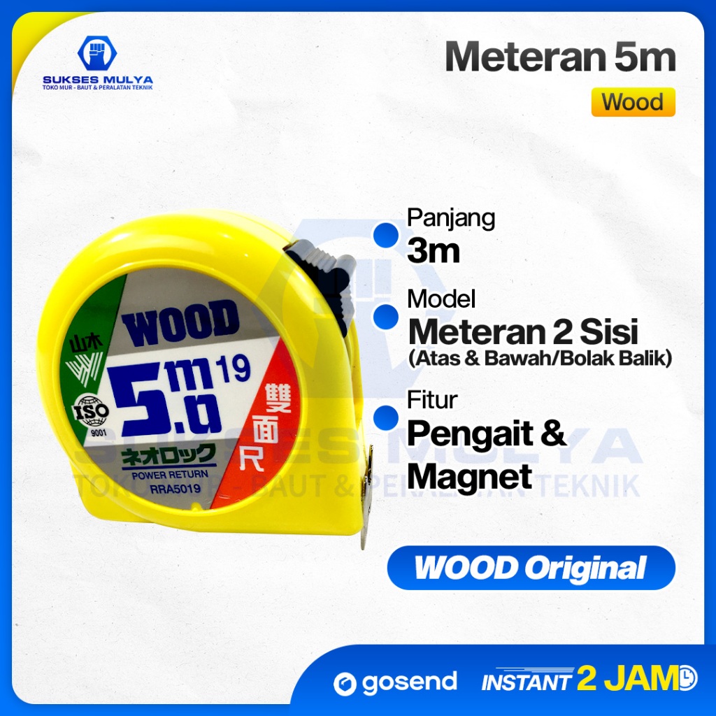 Jual METERAN WOOD DUA SISI 5M 5 METER | WOOD Meteran 5 Meter Kuning ...