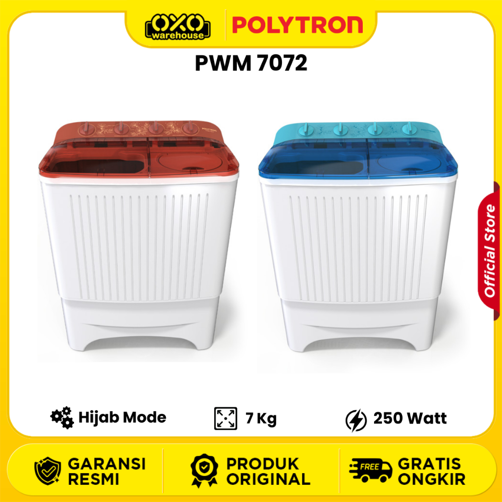 Jual POLYTRON Mesin Cuci PWM-7072 N/B 7 Kg 2 Tabung Hijab Mode Low Watt ...