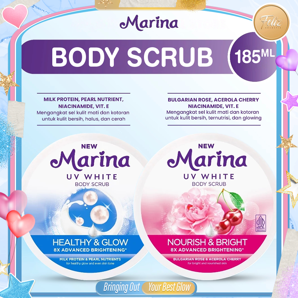 Jual * FELIZ * MARINA BODY SCRUB UV White 185 ml (BODY SCRUB) | Shopee Indonesia
