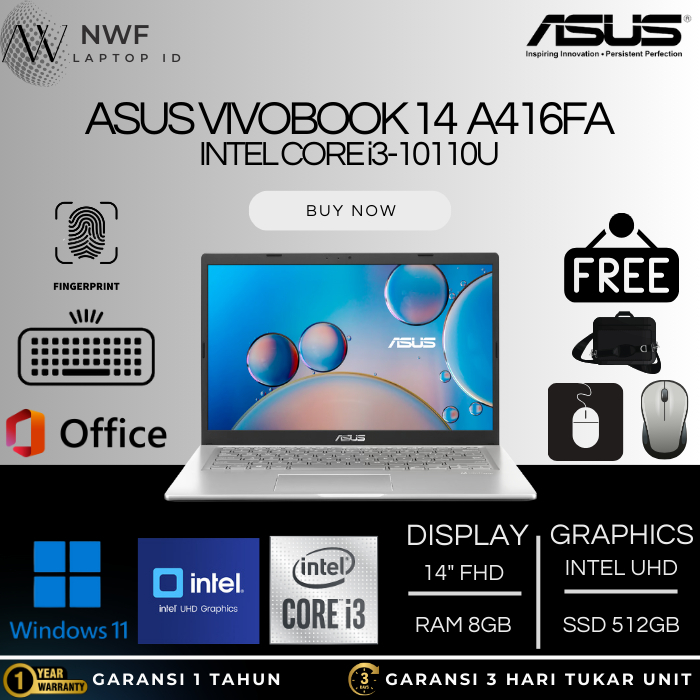 Jual LAPTOP ASUS VIVOBOOK 14 A416FA (BACKLIT+FINGERPRINT) INTEL CORE i3 ...