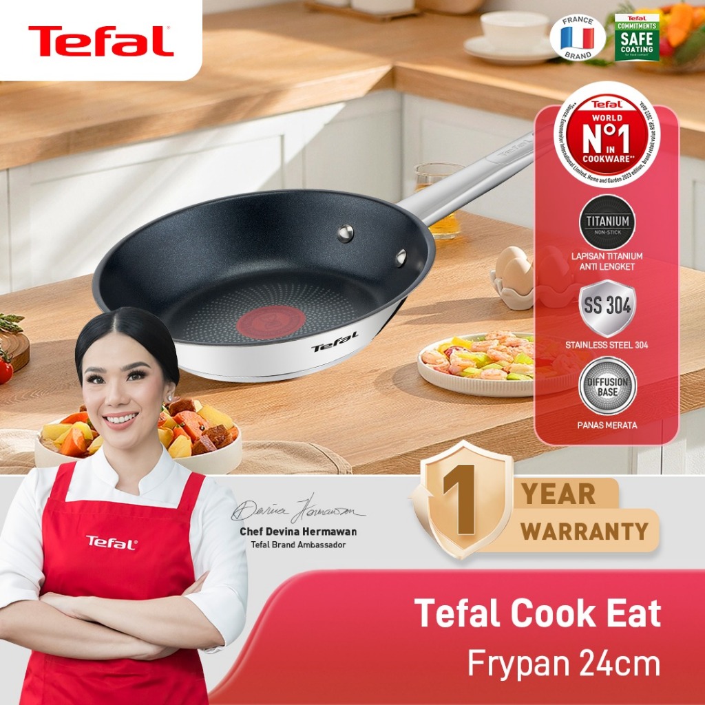 Jual Tefal Cook Eat Non Stick Stainless Steel Frypan 24cm / Wajan Anti Lengket | Shopee Indonesia