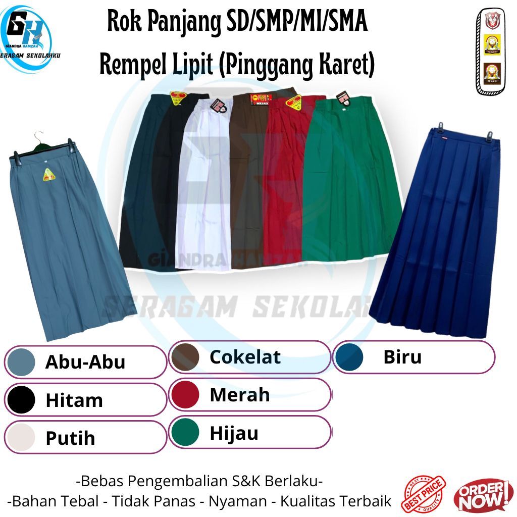 Jual Seragam Sekolah Rok Panjang SD MI SMP SMA Rok Rempel Lipit Rok Pinggang Karet Rok Bawahan ...