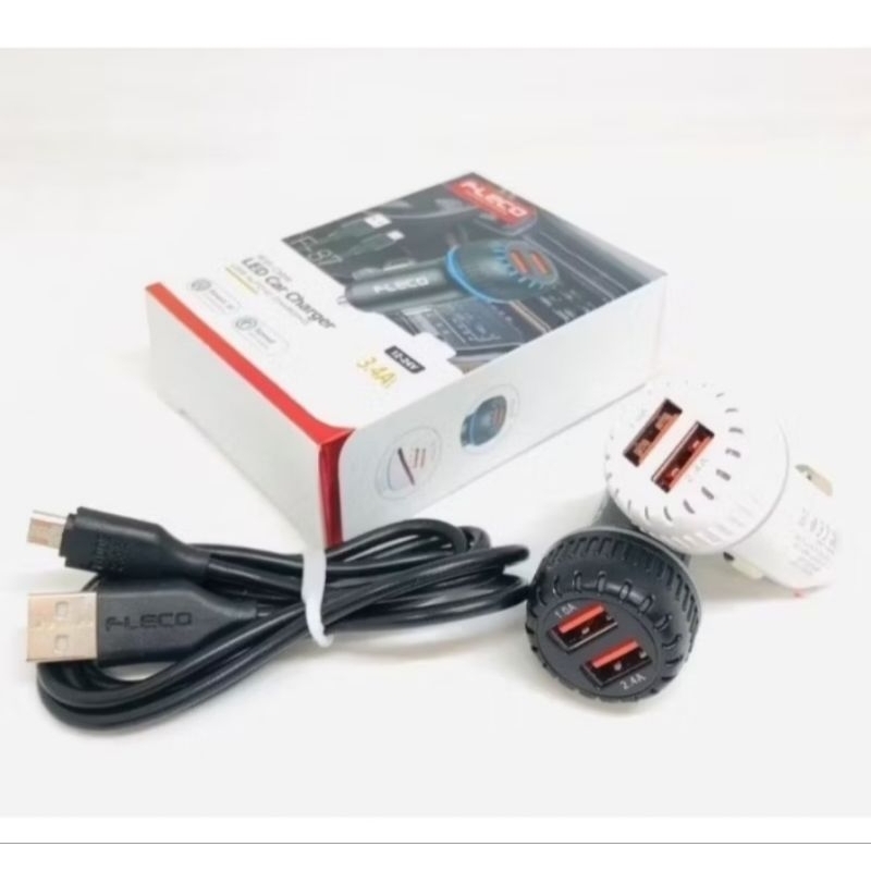 Jual Saver FLECO Casan Mobil 2 USB LED 3.4A Car Charger Fleco F87 Dual ...