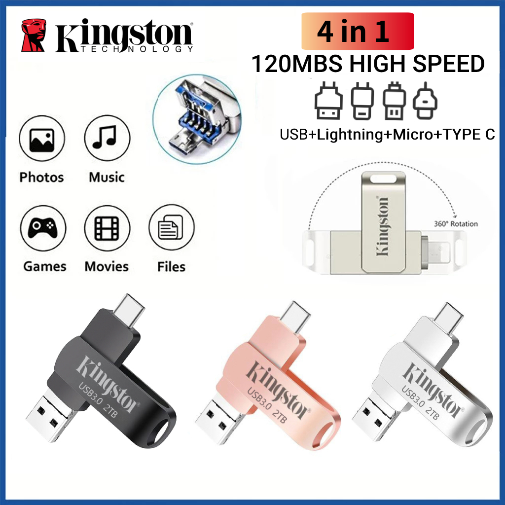 Jual 4 in 1 Kingston flashdisk iOS OTG USB Flash Drive 512GB/1TB/2TB ...