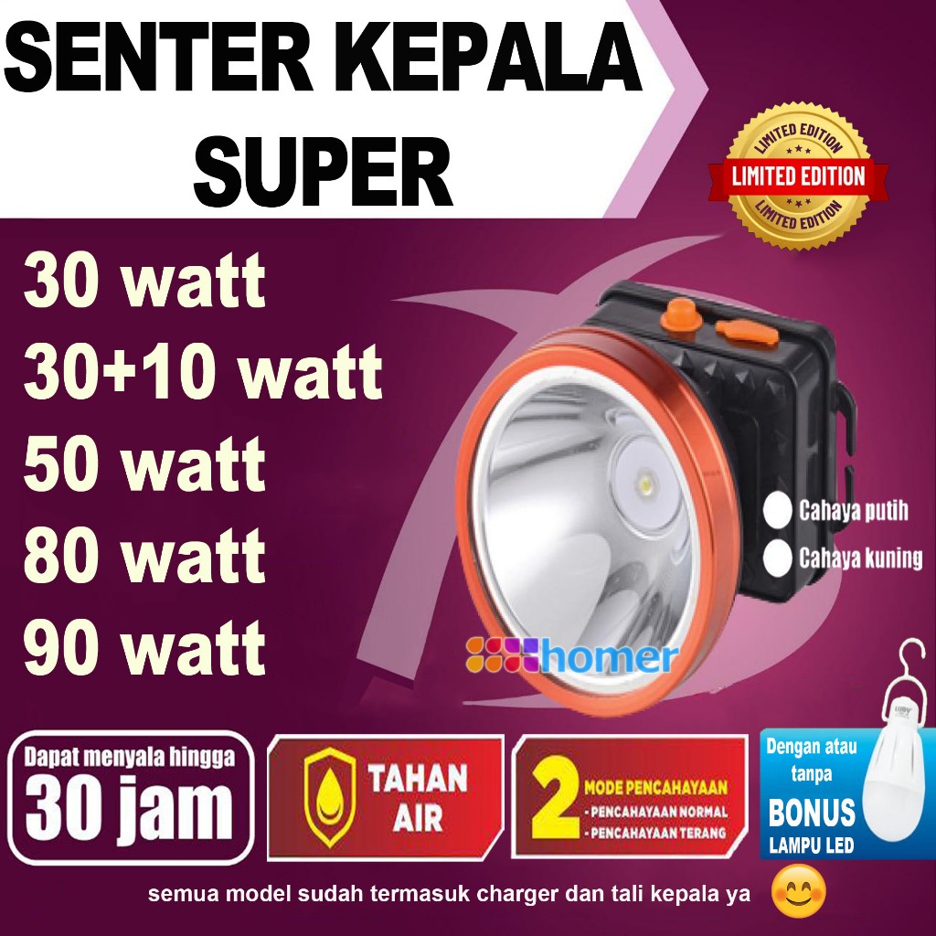Jual Lampu Senter Kepala LED body kecil besar jumbo Headlamp head lamp ...