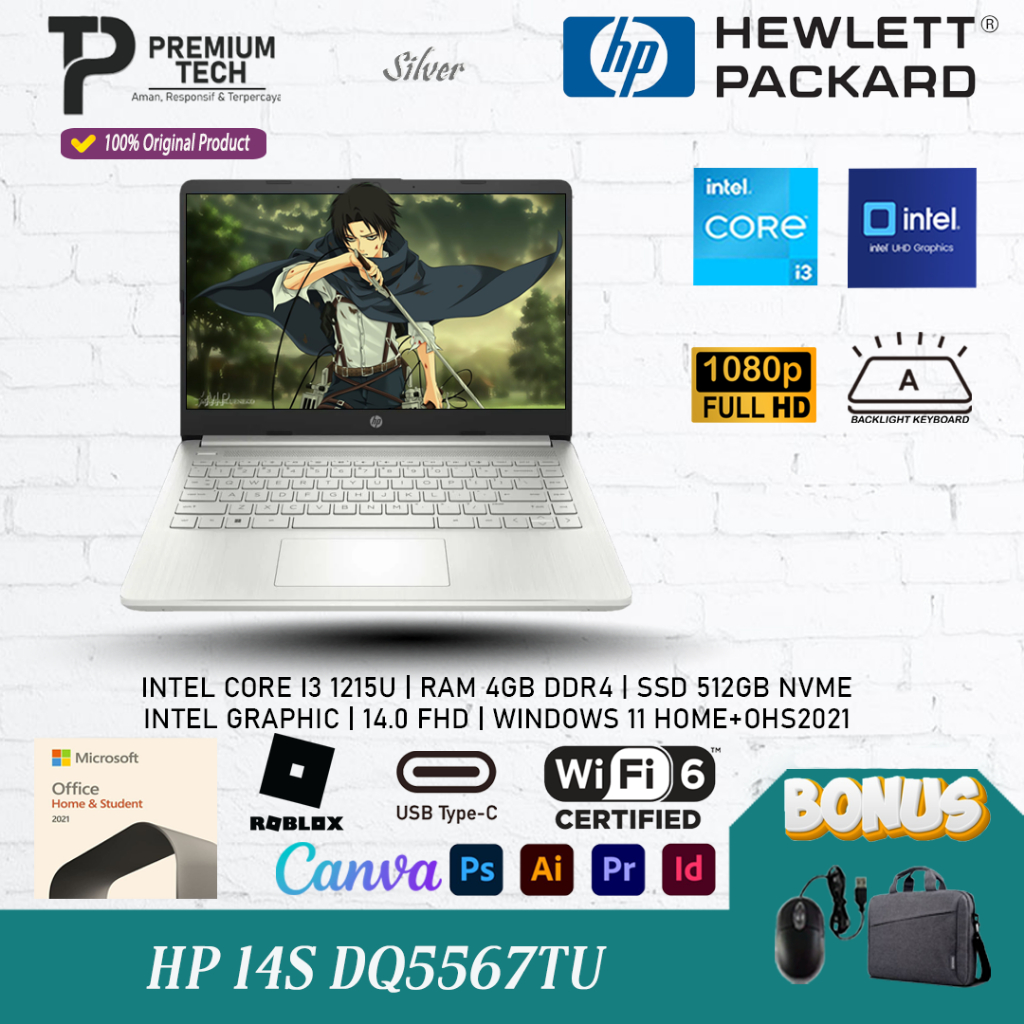 Jual Laptop Slim HP 14s Intel i3 1215U RAM 16GB SSD 512GB FHD Windows ...