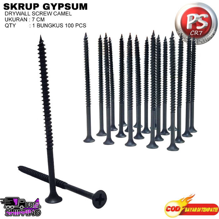 Jual Skrup gipsum ukuran 7cm 1bungkus isi 100pcs / 100biji Baut skrup ...