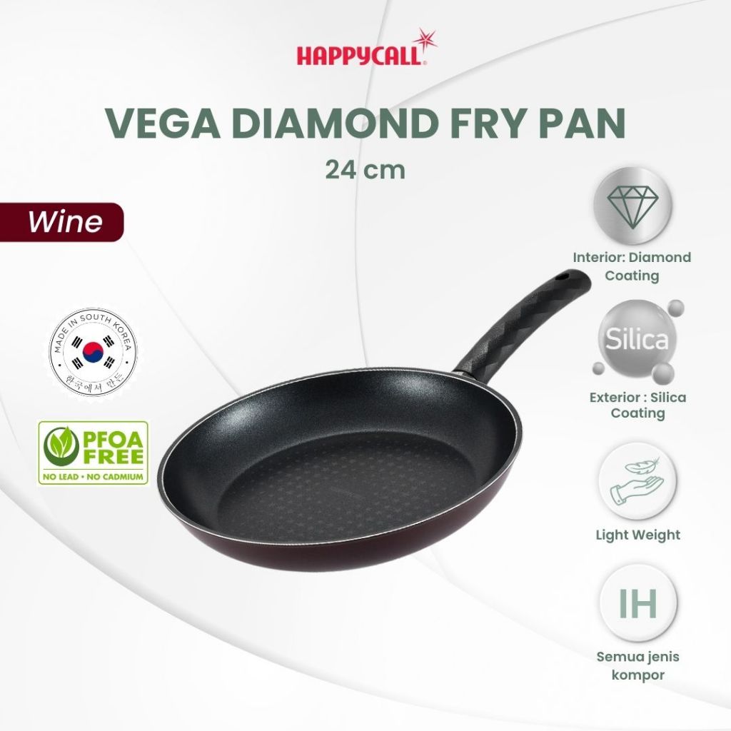 Jual Happycall Vega Diamond IH Frying pan 24cm Wine Color - Wajan Anti lengket Tahan Gores ...