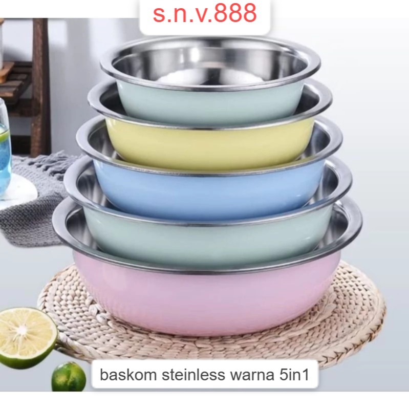 Jual [S.N.V] BASKOM SET STEINLESS STEEL BOWL BASKOM 5IN1 PAKET BASKOM 5 ...
