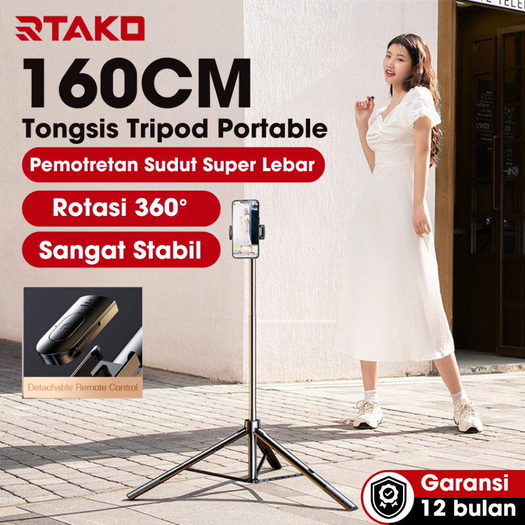 Jual RTAKO Q05 Tongsis Tripod Bluetooth 160cm Tongsis hp portable ...