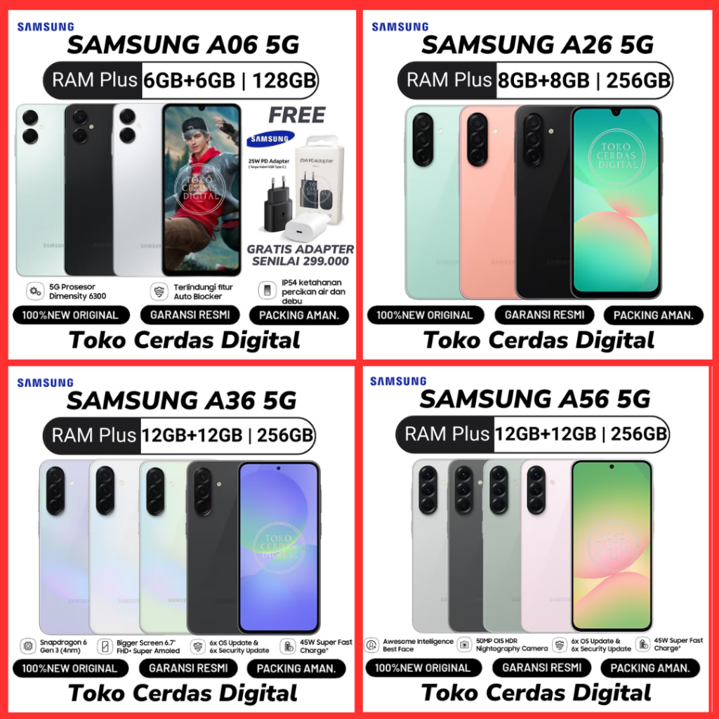 Jual SAMSUNG GALAXY A SERIES A56 5G / A36 5G / A26 5 G / A06 LTE / A16 5G / A35 5G / A55 5G ...
