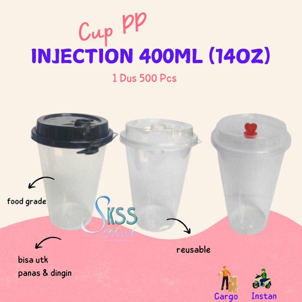 Jual 1 Dus 500 Pcs Cup Injection 400ml 14oz ( Gelas+Tutup+Stoper ...
