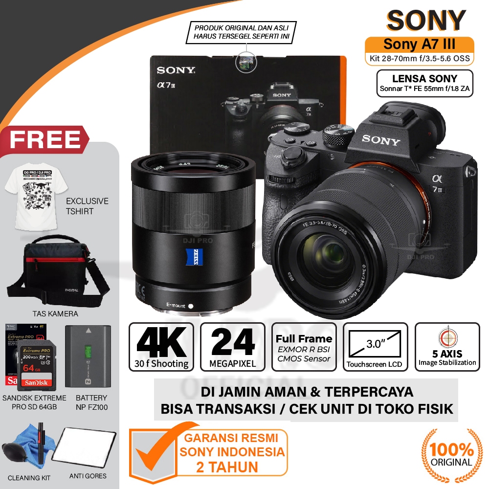 Jual Sony Alpha A7III - A7 III + SONNAR T* FE 55MM F1.8 ZA Mark 3 - A7M3 | Shopee Indonesia