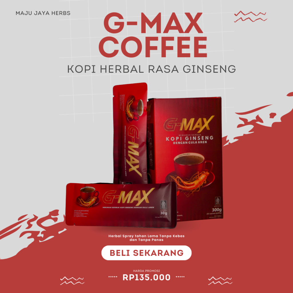 Jual Kopi G-MAX Rasa Ginseng Penambah Stamina Pria Dewasa Kuat Tahan Lama 1 Sachet @30 Gram ...