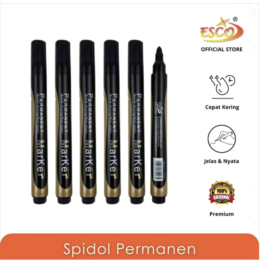 Jual Spidol Besar Permanent Esco Warna Hitam Permanen Isi Tinta Banyak ...
