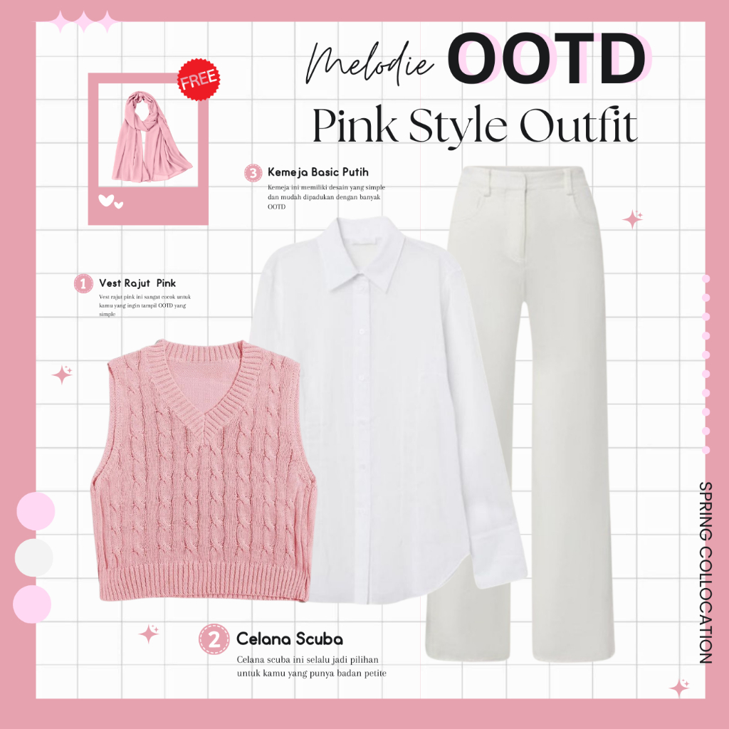 Jual 1 Set Baju Outfit Korea Hijab Remaja | Vest Rajut, Kemeja, Celana ...