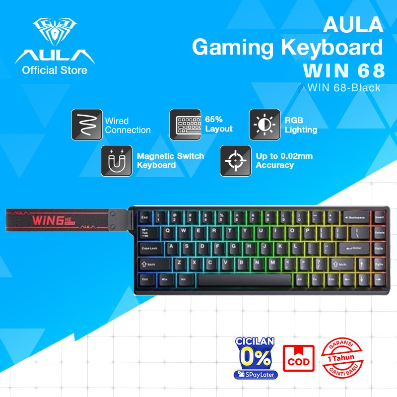 Jual AULA WIN 68 HE Black Wired Magnetic Switch Keyboard 65 Percent ...