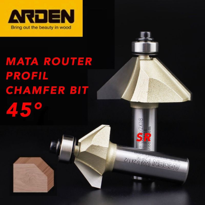Jual Mata Router/ Profil Chamfer Bits 45 Derajat As 1/2 Inch (12.7 mm ...