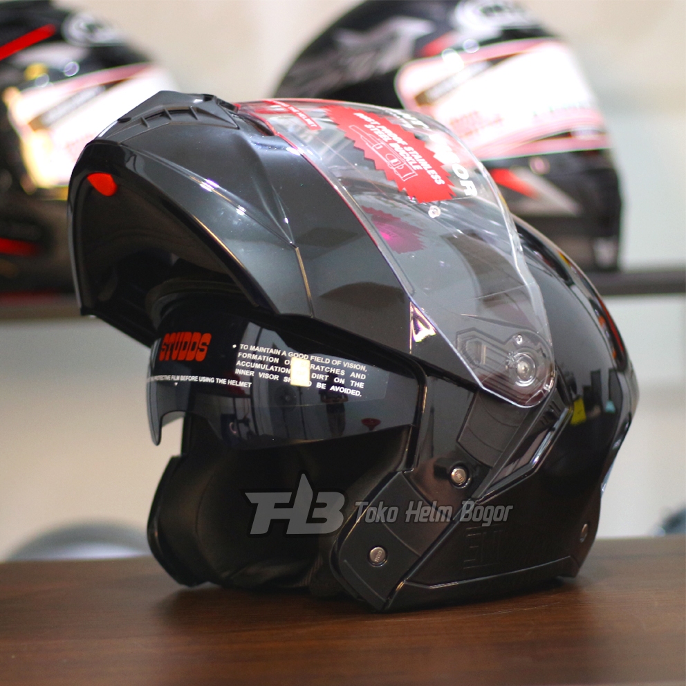 Jual STUDDS HELM TROOPER SOLID | BLACK GLOSSY | MODULLAR DOUBLE VISOR ...