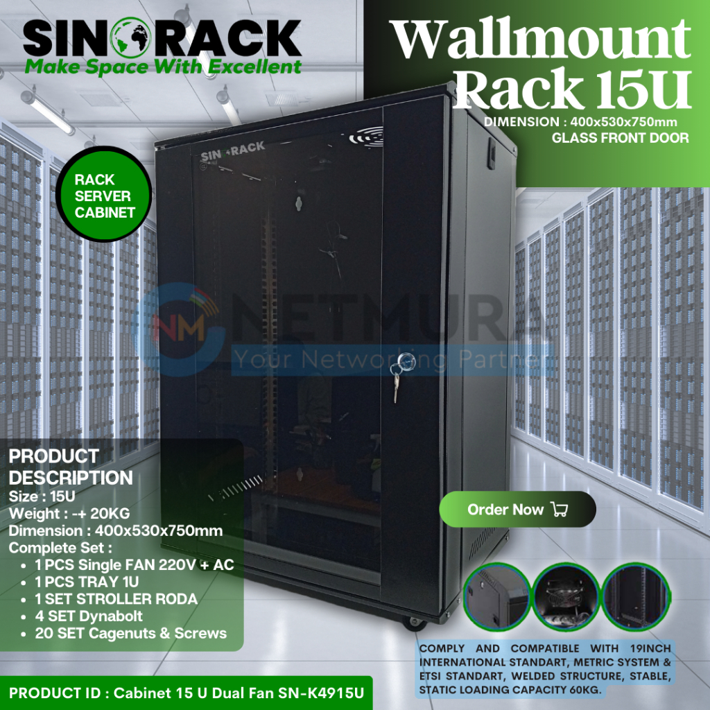 Jual Wallmount Rack Server 15U/ Rack Server Ukuran 15U Single Door ...