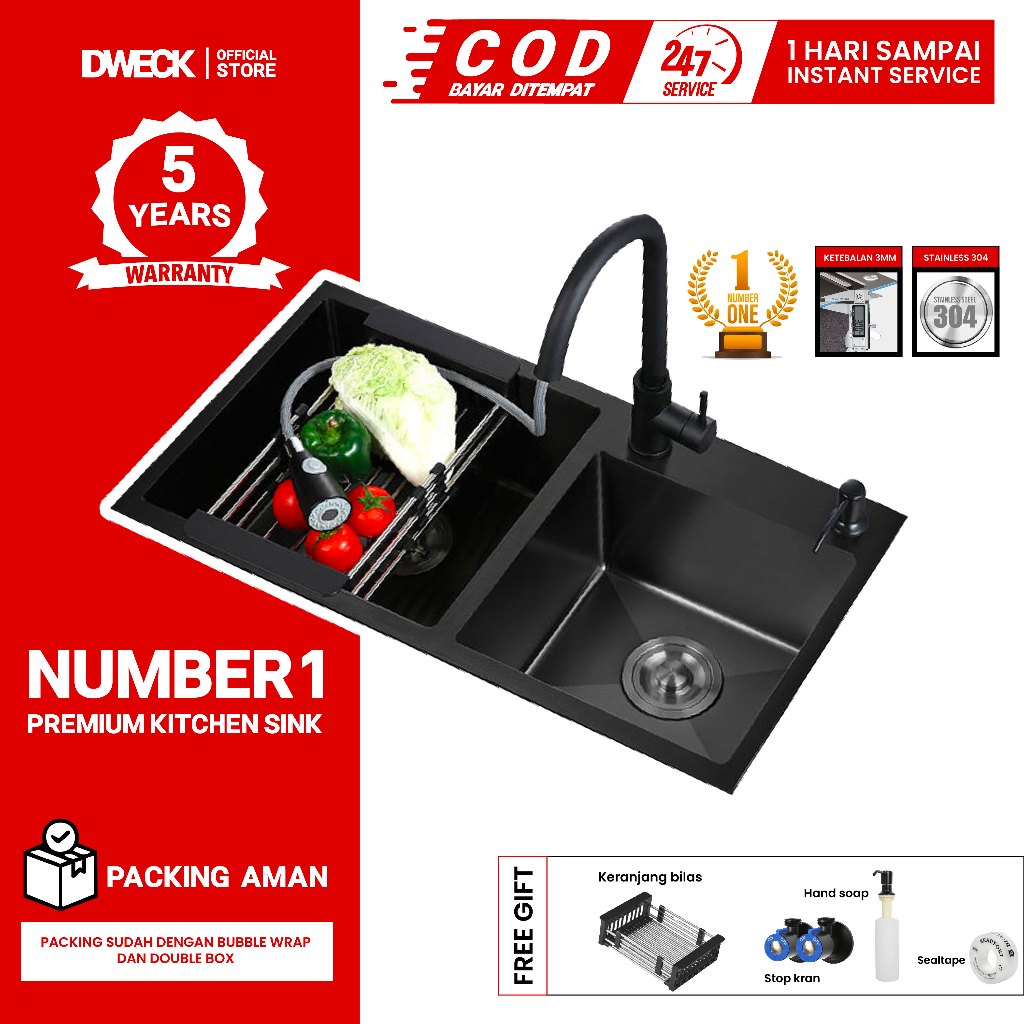 Jual DWECK - Kitchen Sink Hitam Bak Cuci Piring Sink Stainless Steel ...