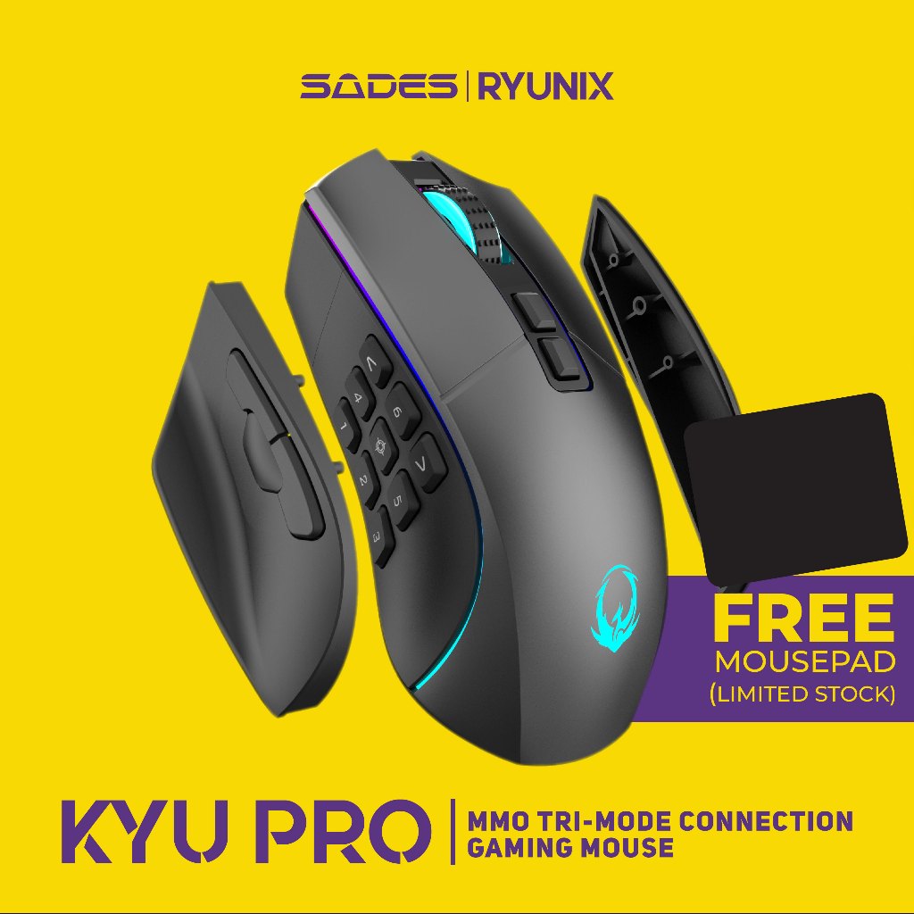 Jual Sades Ryunix Mouse Gaming Wireless Bluetooth MMO MOBA KYU Pro MX1 Tri Mode Connection ...