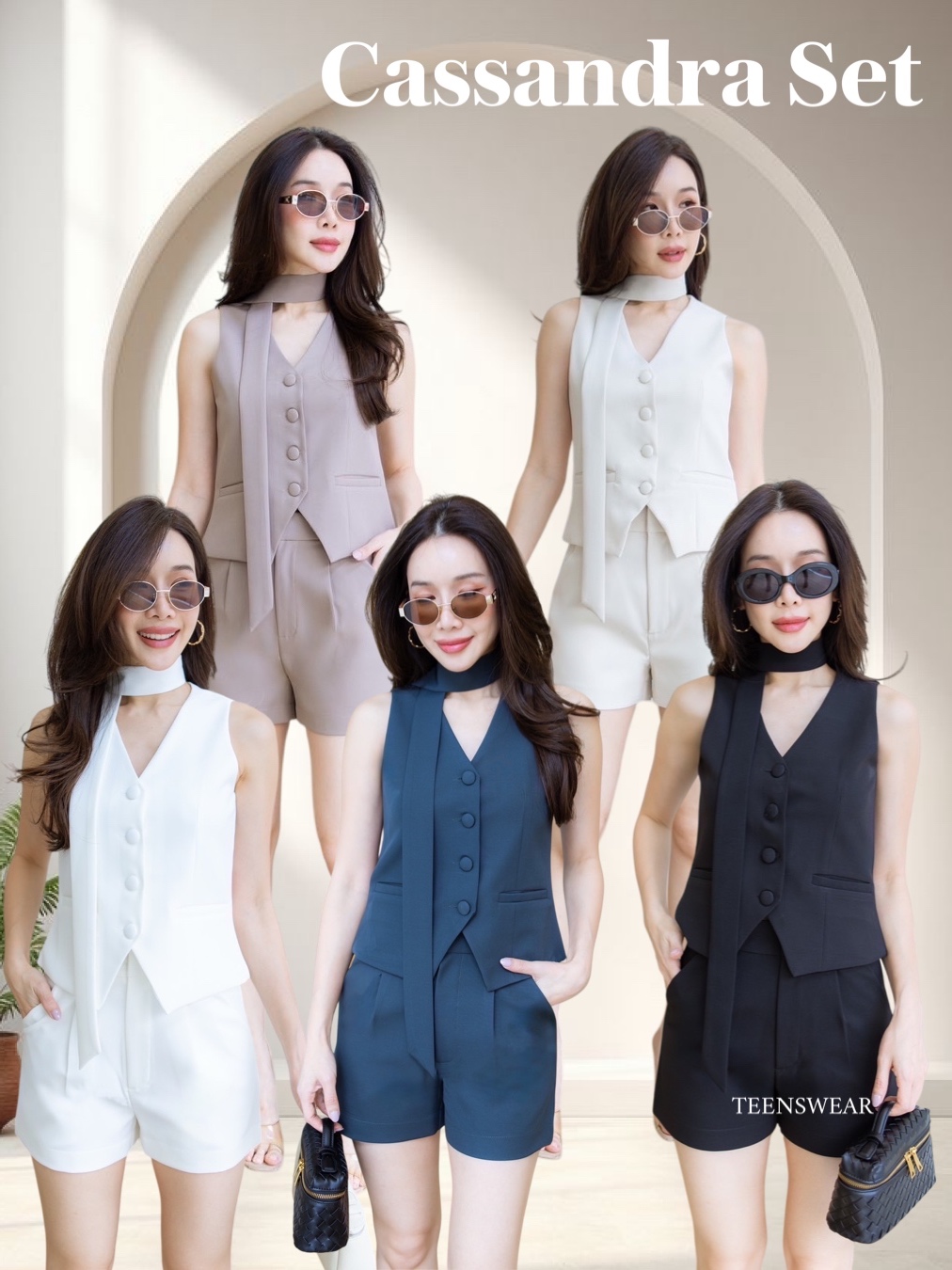 Jual Cassandra Set (Sleeveless Vest Neck Strap Shorts Set Lealea Studio Import Bangkok) | Shopee ...