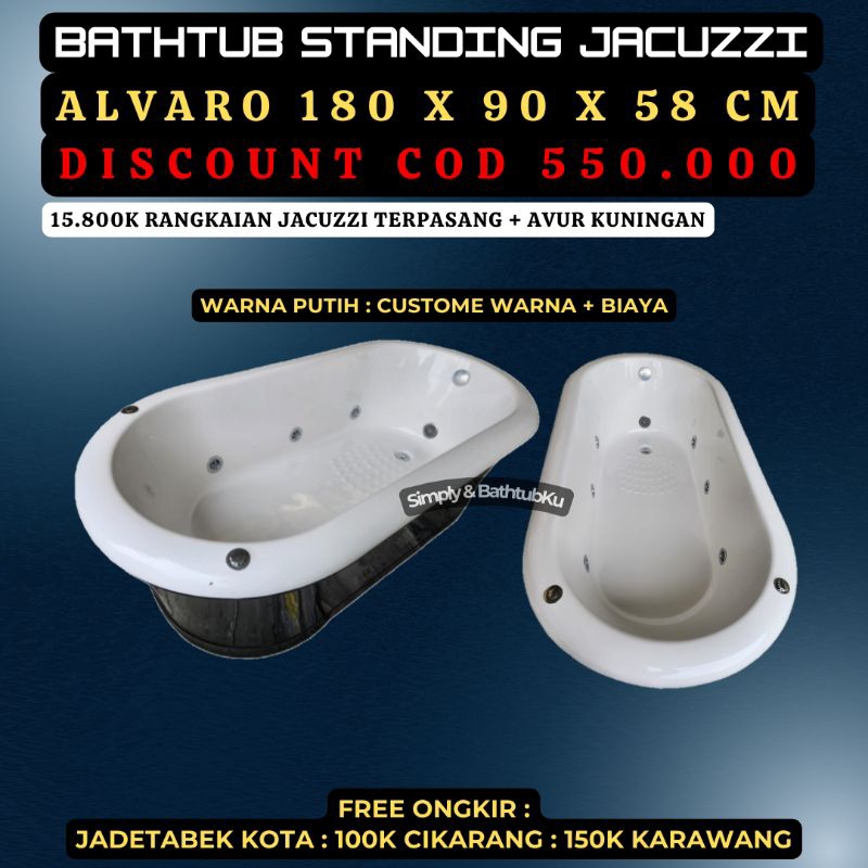 Jual Bathtub Standing Jacuzzi 180x90x58 Cm Alvaro White | Shopee Indonesia