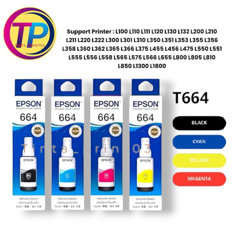 Jual TINTA EPSON 664 BLACK AND COLOR ORIGINAL UNTUK TIPE PRINTER EPSON L100 L110 L200 L210 L300 ...