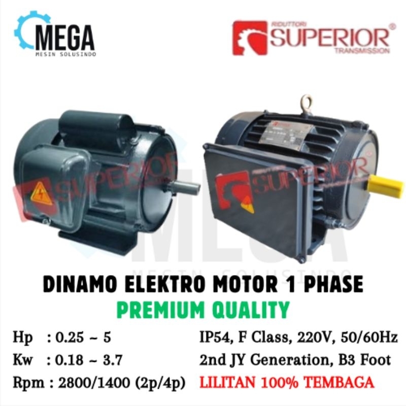 Jual Superior Premium Electro Motor 1 Phase Full Tembaga 1400/2800RPM B3 FOOT 220V 2P/4P 0.25HP ...