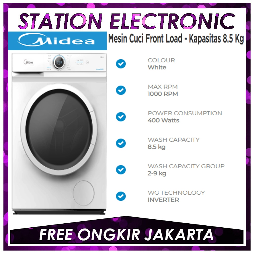 Jual Midea MF100W85B Mesin Cuci 1 Tabung Front Loading Inverter ...