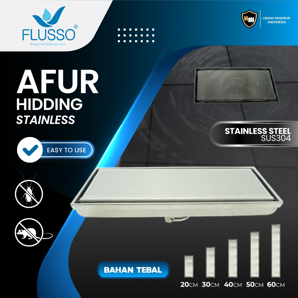 Jual Flusso Smart Floor Drain Hidding Panjang Stainless SUS304 Afur ...