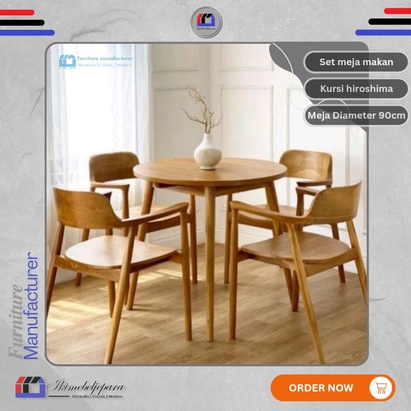 Jual set kursi meja makan 4 kursi hiroshima + meja diameter 90cm kursi makan kayu jati minimalis ...
