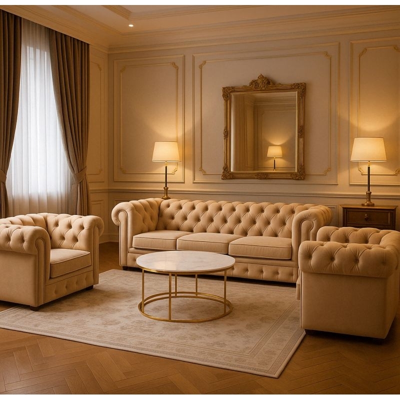 Jual Chesterfield 311 list hitam + meja besi gold top hpl | Shopee ...