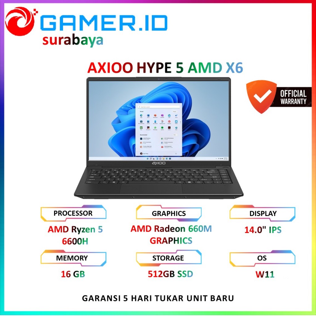 Jual AXIOO HYPE 5 AMD X6 RYZEN 5 6600H - 16GB 512GB W11 14.0FHD ...