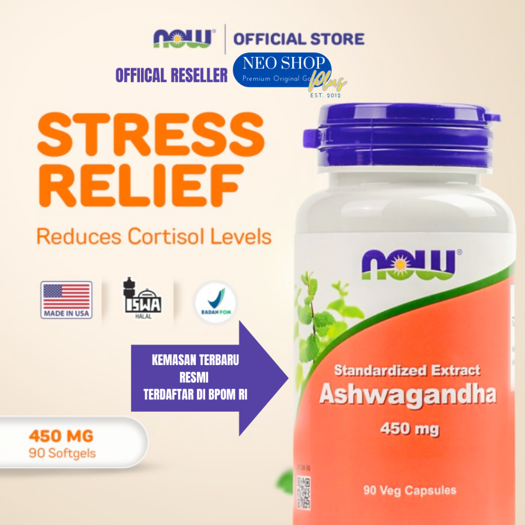 Jual (BPOM) NOW Foods Ashwagandha 450 mg aswaganda ashwaghanda 90 Veg ...
