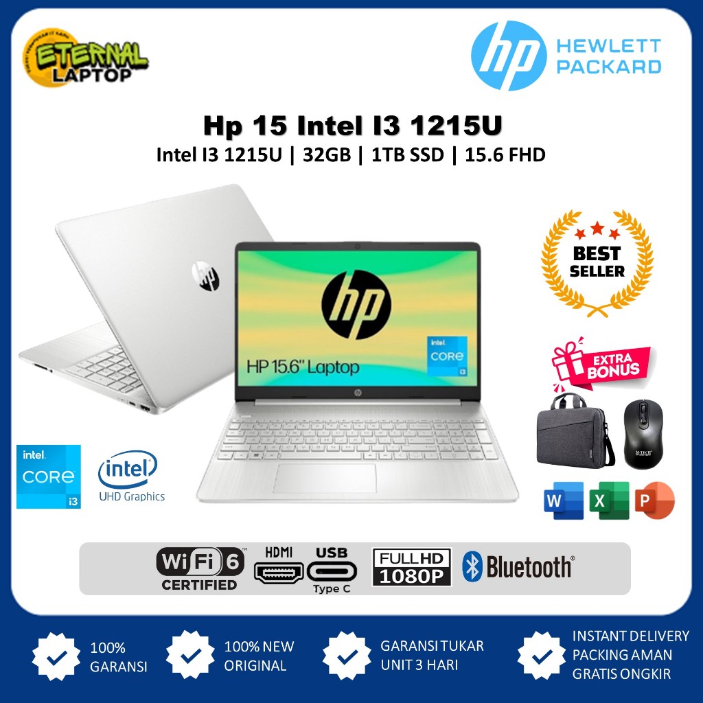 Jual PROMO LAPTOP HP 15 Intel i3 1215U Ram 32GB Storage 1TB SSD FHD ...