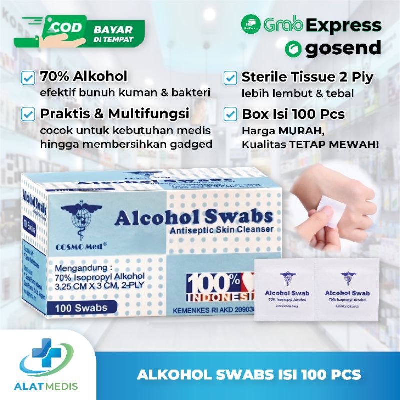 Jual Alkohol Swab Isi 100 Kapas Alkohol Tissue Alkohol Cosmomed ...