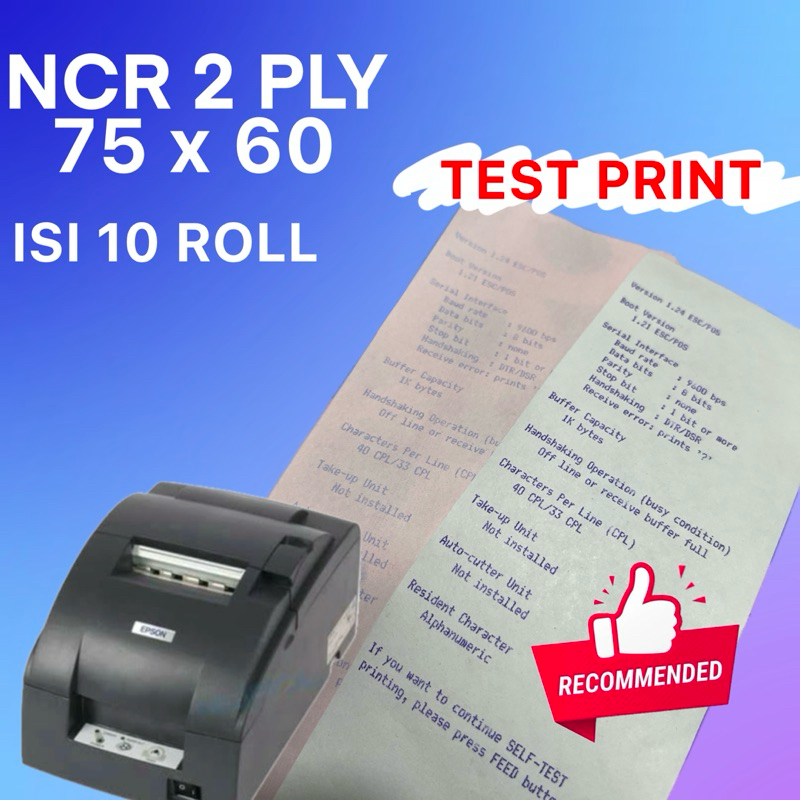 Jual ISI 10 ROLL KERTAS KASIR PUTIH MERAH NCR 2 PLY 75X60 RANGKAP 2 EPSON TMU220 PB-PRINTER DOT ...