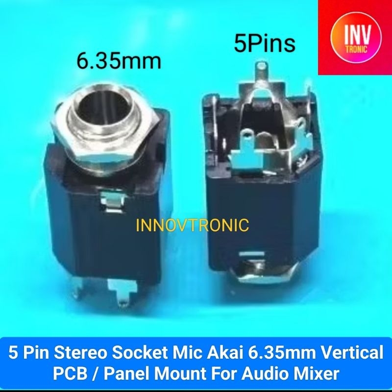 Jual Socket Akai Mono 3 / 5 Pin 6.35mm Vertical Socket Mic Tempel Panel ...