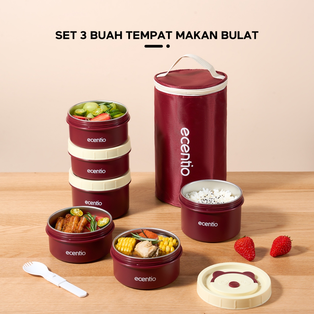 Jual ecentio Tempat Bekal Makanan Tahan Panas Stainless Bekal Makan Set ...