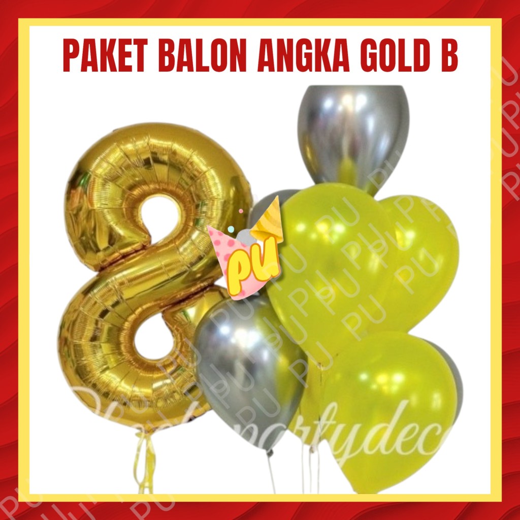 Jual Paket Balon ANGKA GOLD B / Dekorasi Ulang Tahun Gold Emas | Shopee ...