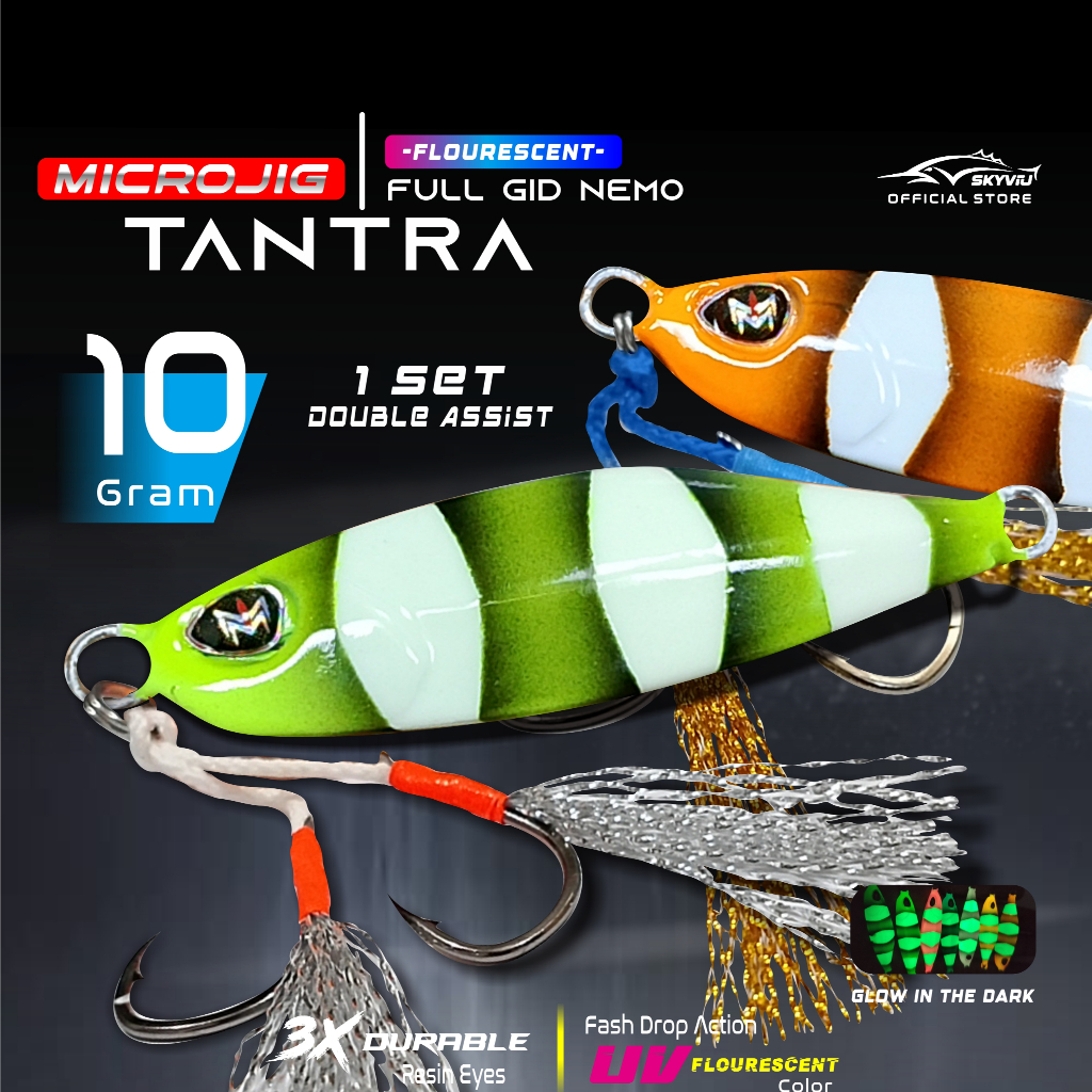 Jual Micro Jig 10 Gram SKYVIU TANTRA Killer Full GID Nemo Set Double Assist Hook Ultralight Lure ...