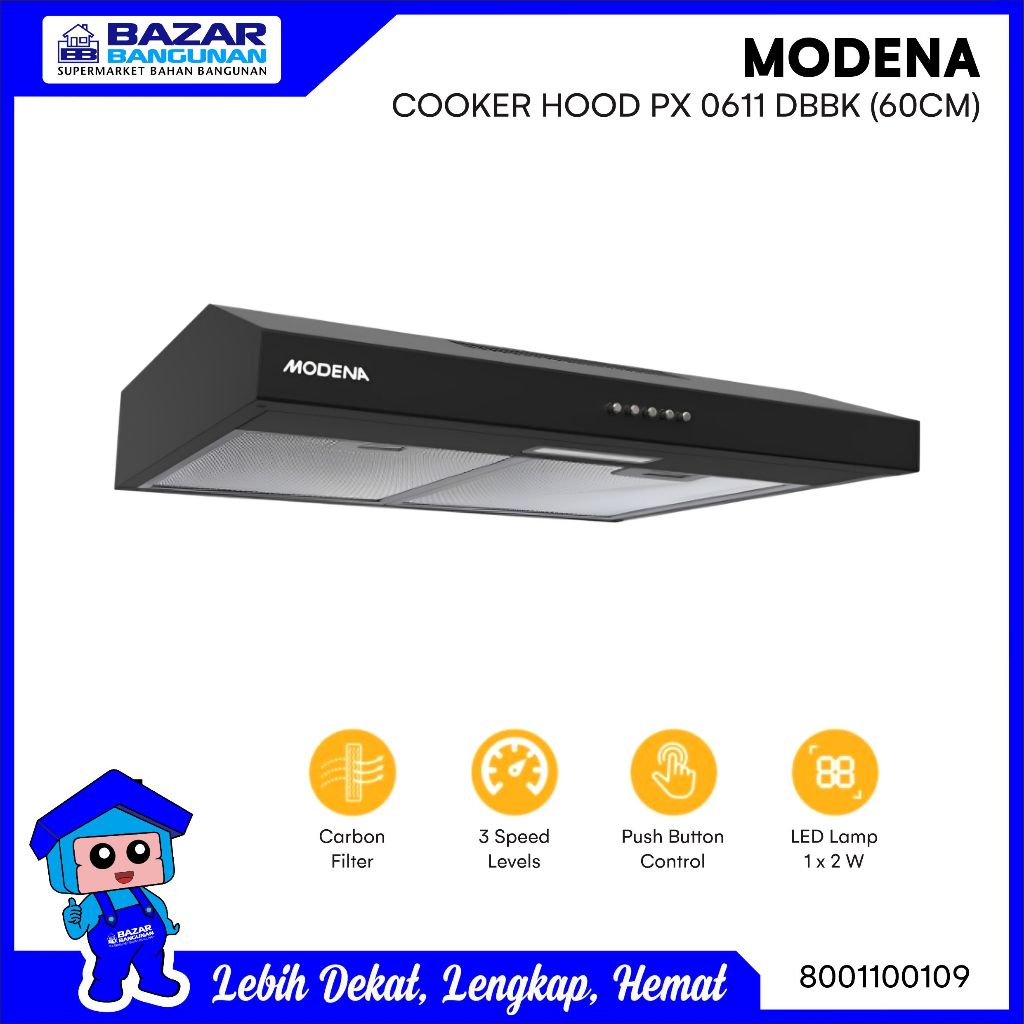 Jual Modena - Cooker Slim Hood / Penghisap Asap Kompor Px 0611 Dbbk Px0611 Black | Shopee Indonesia