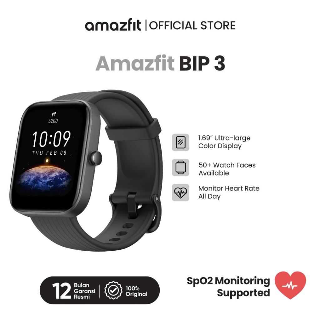 Jual Amazfit Official Bip 3 Smartwatch 1.69" Ultra-large Color Display ...